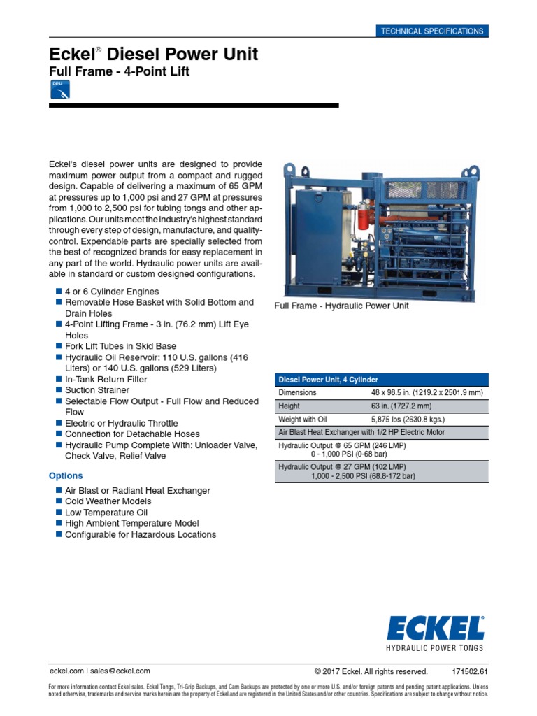 Eckel Diesel Power Unit: Full Frame - 4-Point Lift | Download Free PDF ...