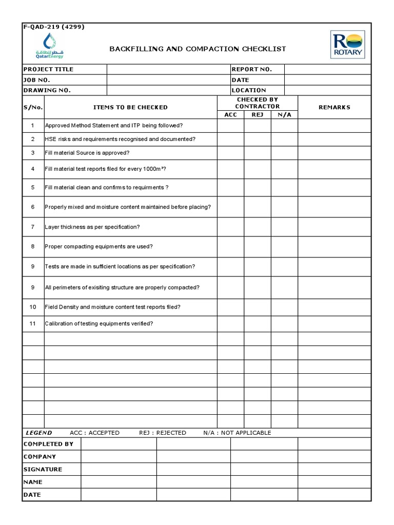 Soil Inspection Checklist For Backfilling | PDF