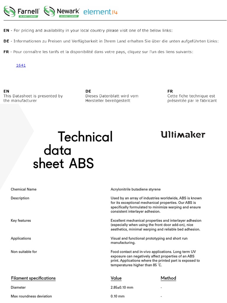 Technical Data Sheet (ABS) | PDF | Materials | Building Engineering