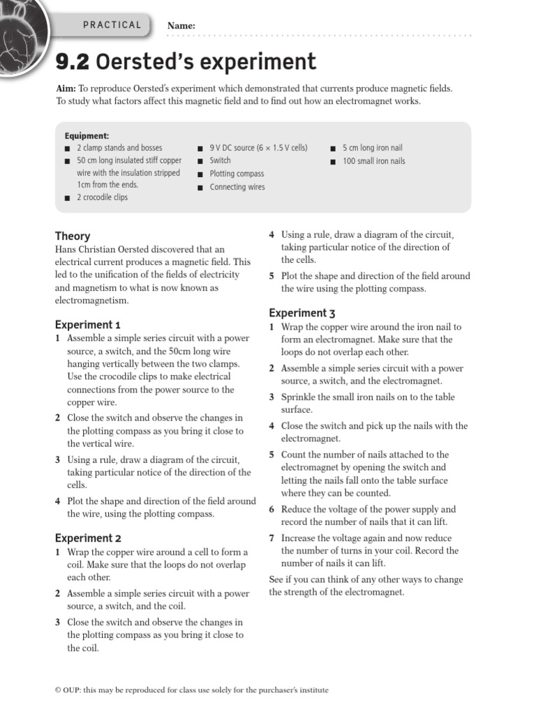 Oersteds Experiment | PDF | Inductor | Magnetic Field
