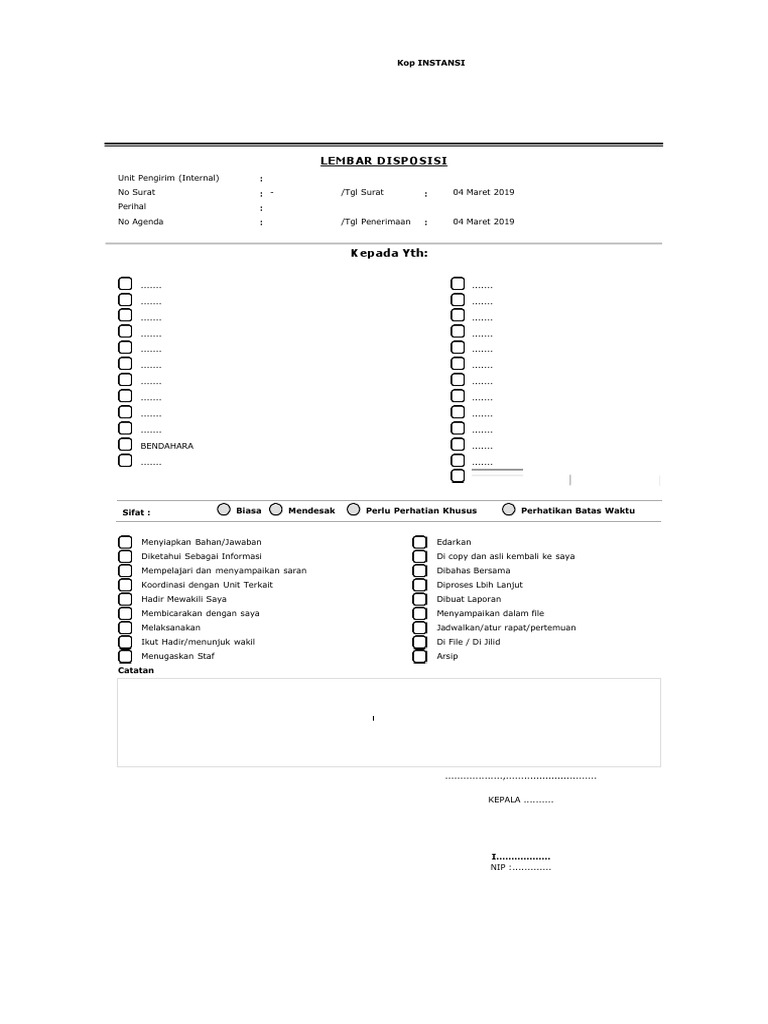 Lembar Disposisi Surat Instansi | PDF