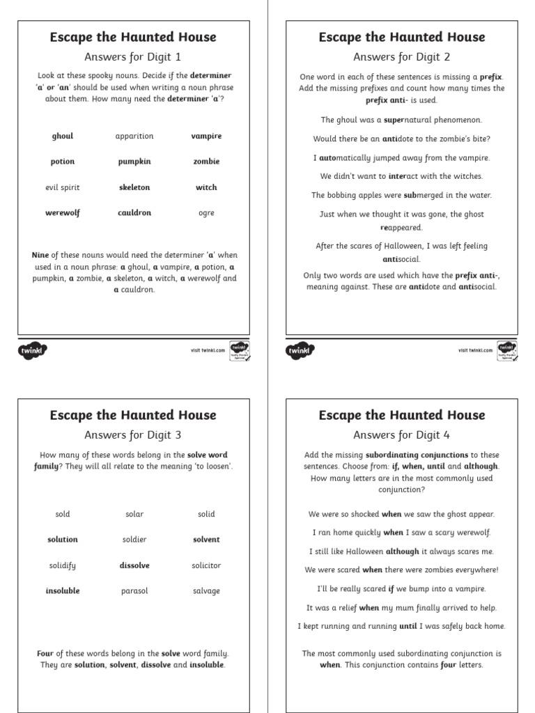 Escape The Haunted House - Answer Cards | PDF | Semantic Units ...