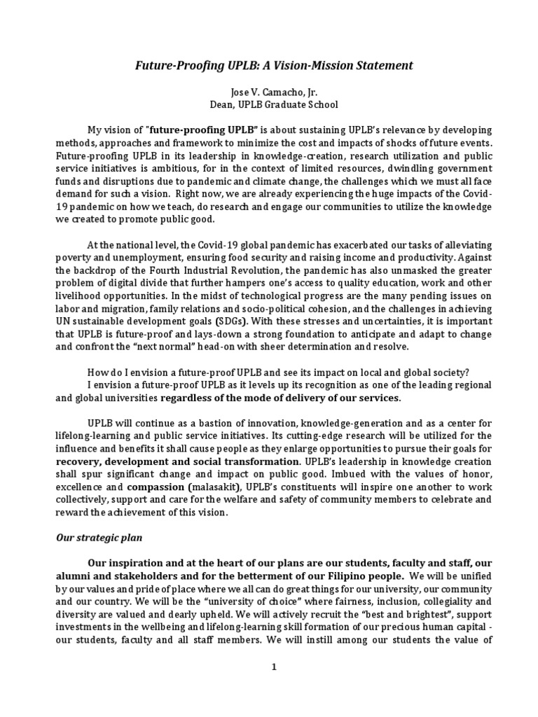 Future-Proofing UPLB: A Vision-Mission Statement: Our Strategic Plan ...