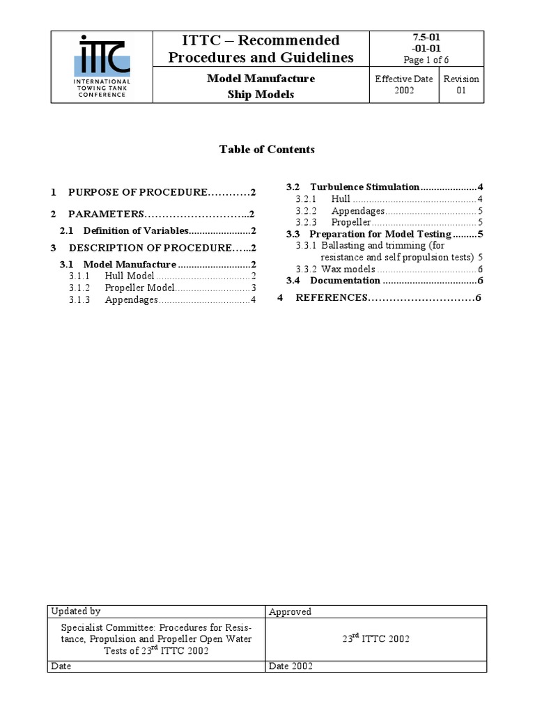 ITTC - Recommended Procedures and Guidelines: Model Manufacture Ship Models | PDF | Propeller ...