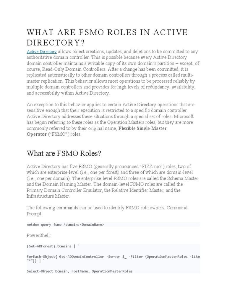 What Are Fsmo Roles in Active Directory? | PDF | Active Directory ...