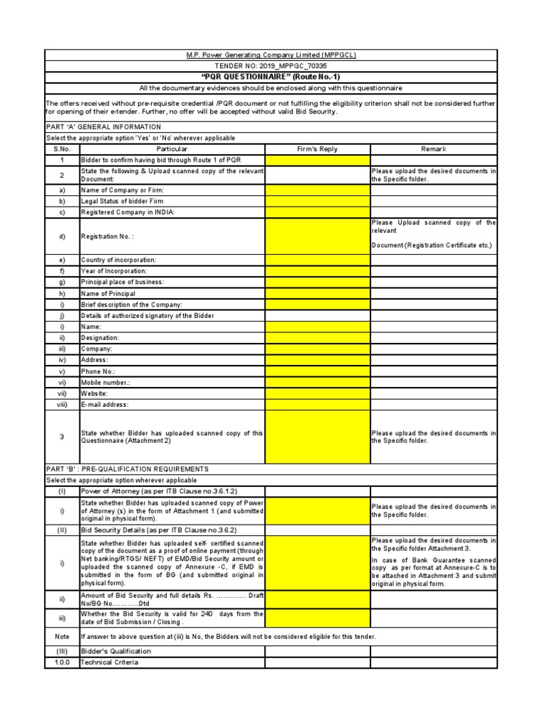 "PQR QUESTIONNAIRE" (Route No.-1) | PDF | Credential | Legal Liability