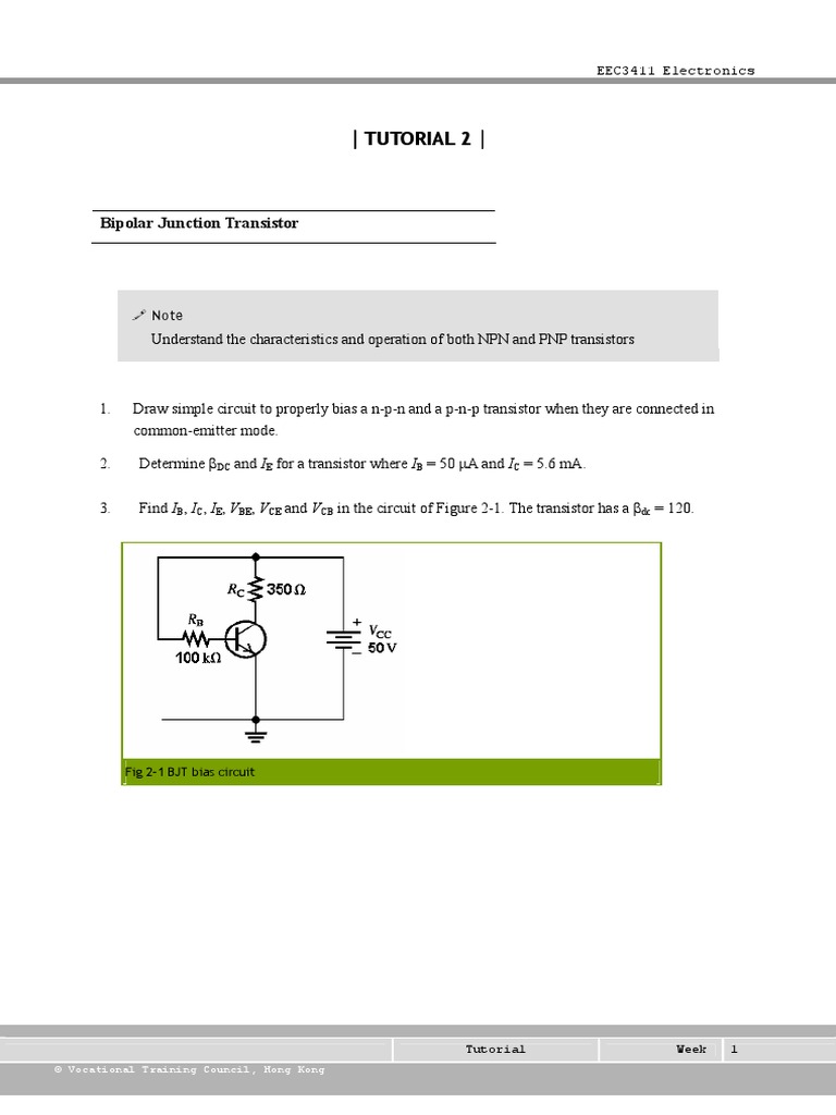 Tutorial 2 : Bipolar Junction Transistor | PDF | Bipolar Junction Transistor | Transistor