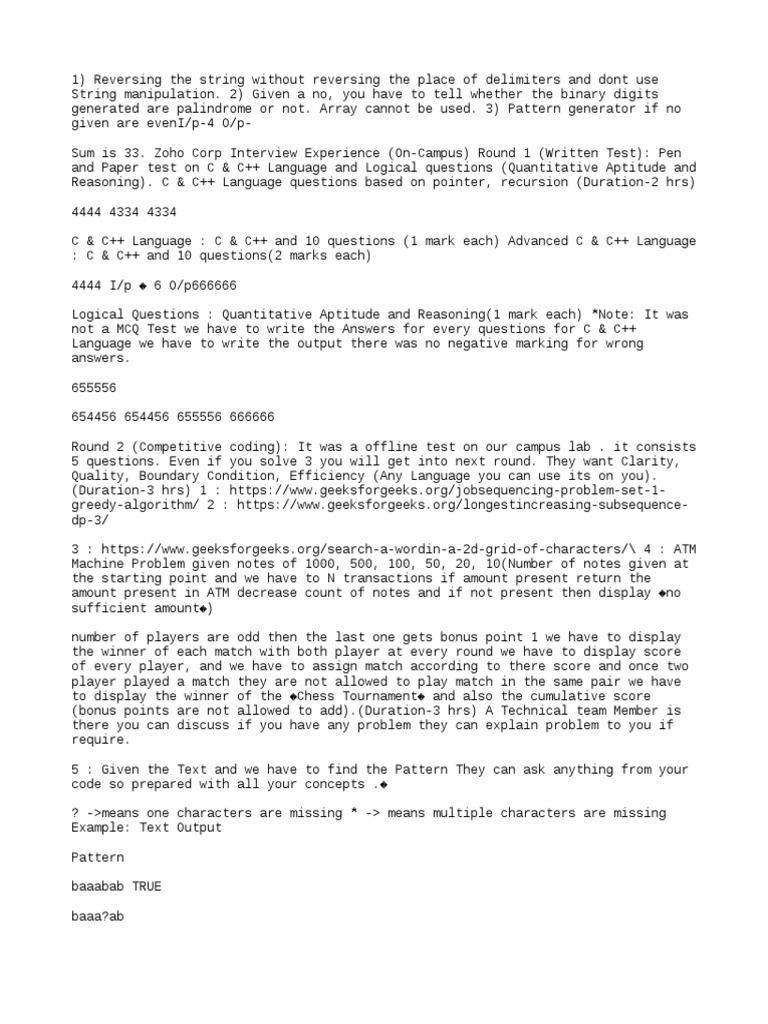 Zoho | PDF | C++ | Computer Programming