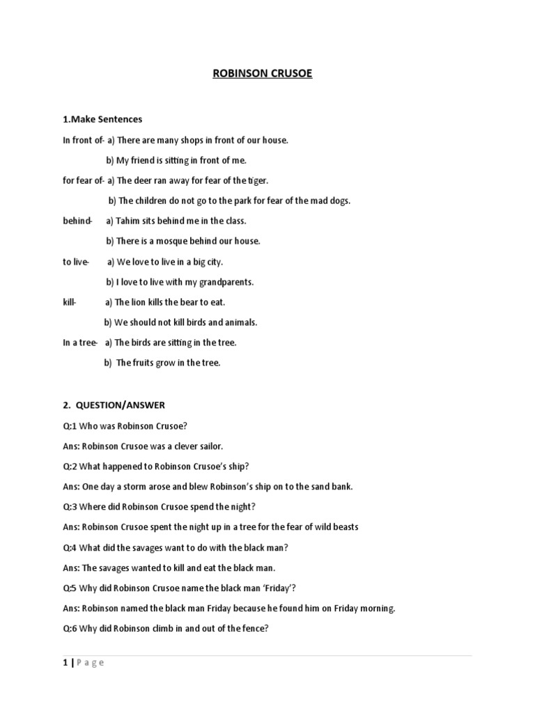 1.4 Robinson Crusoe Worksheet | PDF | Robinson Crusoe