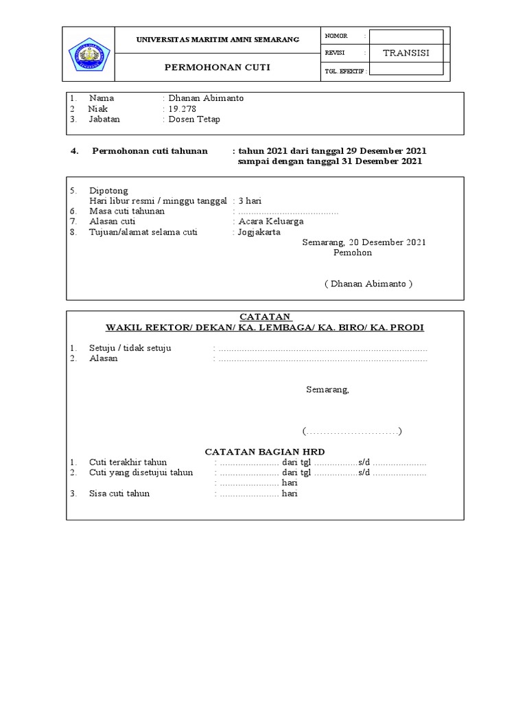 Form Pengajuan Cuti | PDF
