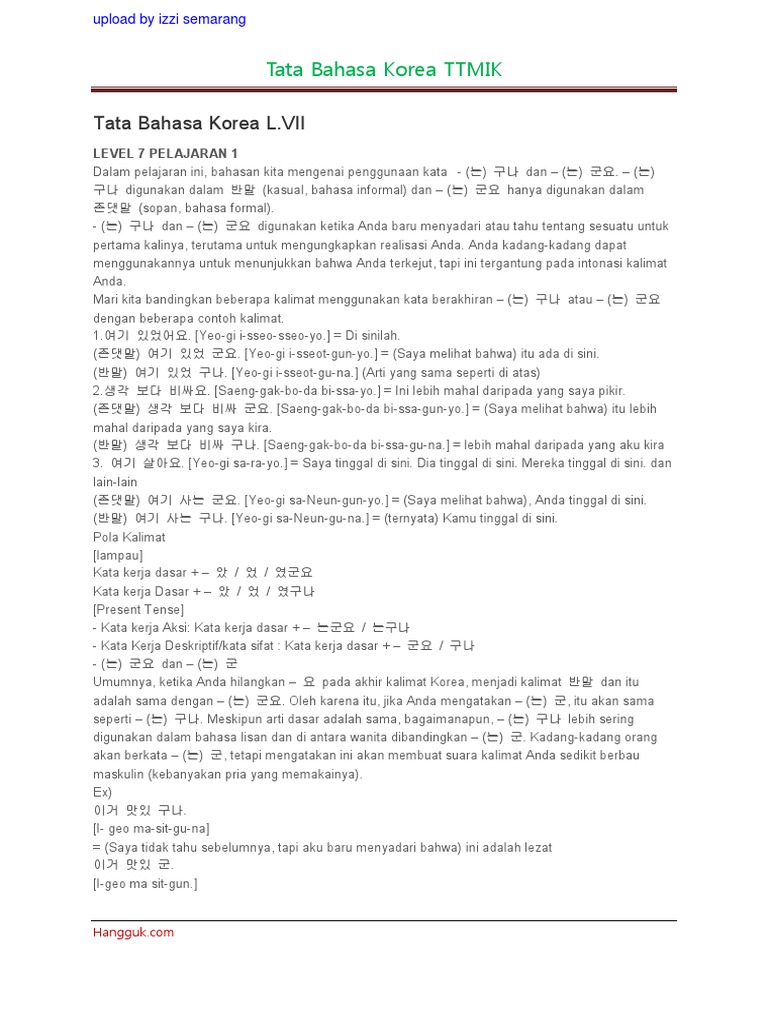 Tata Bahasa Korea Level Vii | PDF | Kajian Bahasa Asing