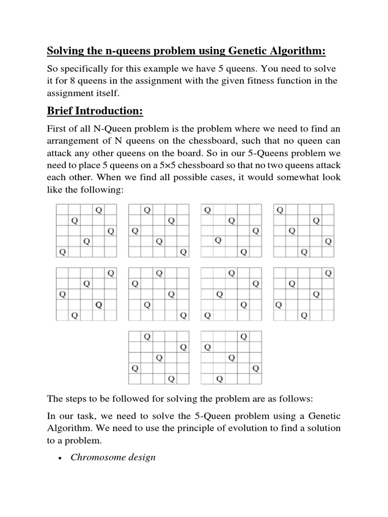 Solving The N-Queens Problem Using Genetic Algorithm:: Chromosome Design | PDF | Genetic ...