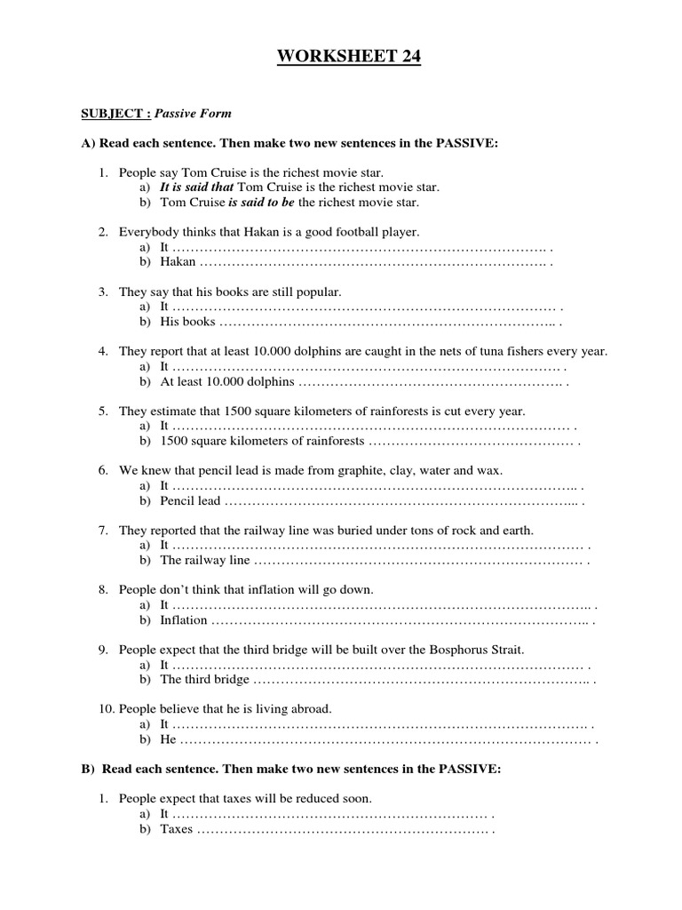 Passive Form Worksheet | PDF