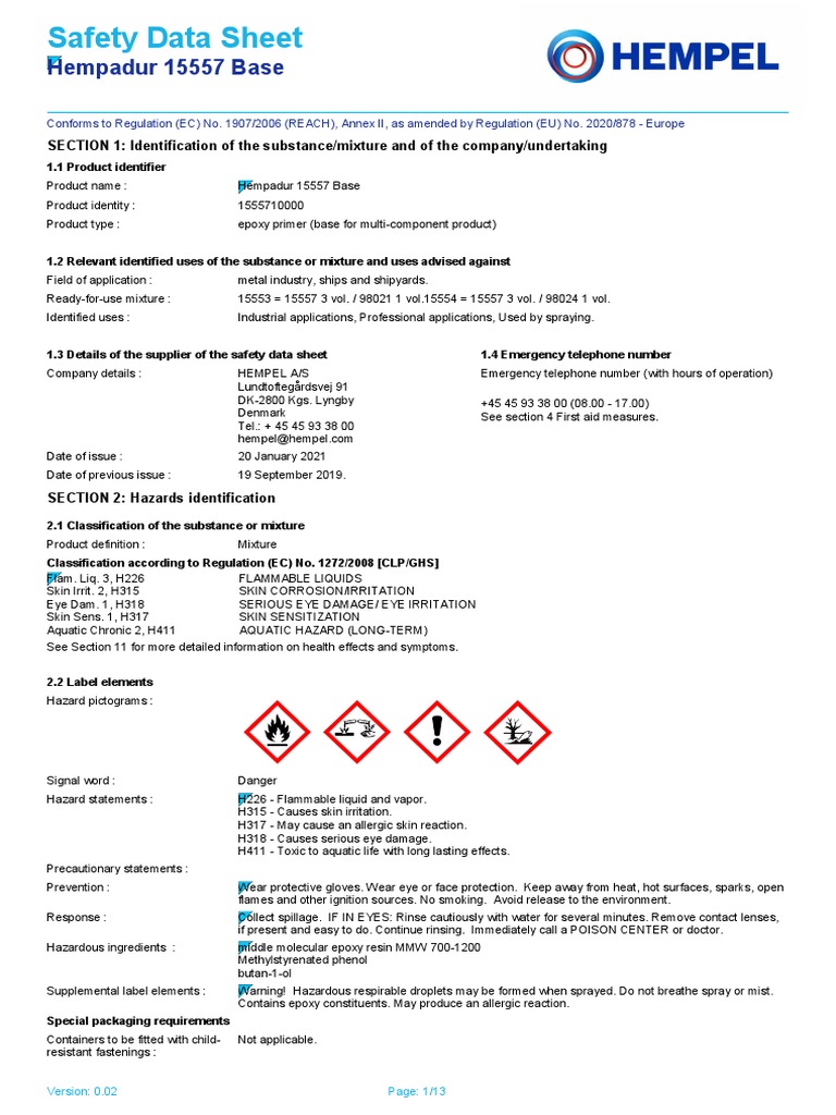 Hempel Hempandur 15553 Msds | PDF | Firefighting | Personal Protective ...