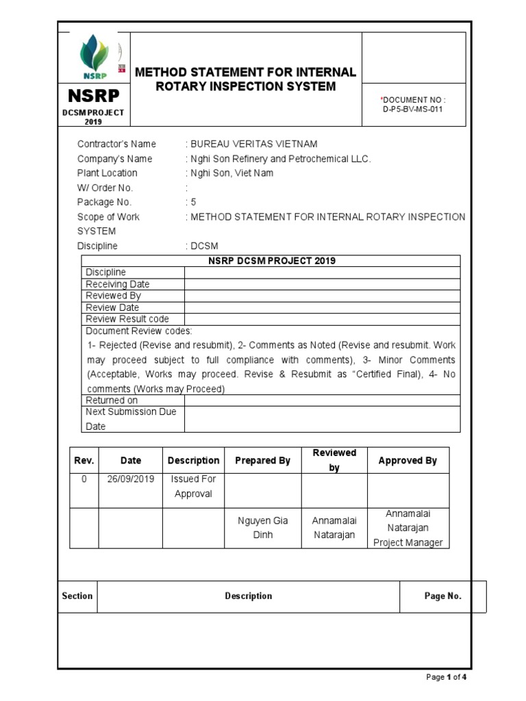 Method Statement For Internal Rotary Inspection System: Document No: D ...