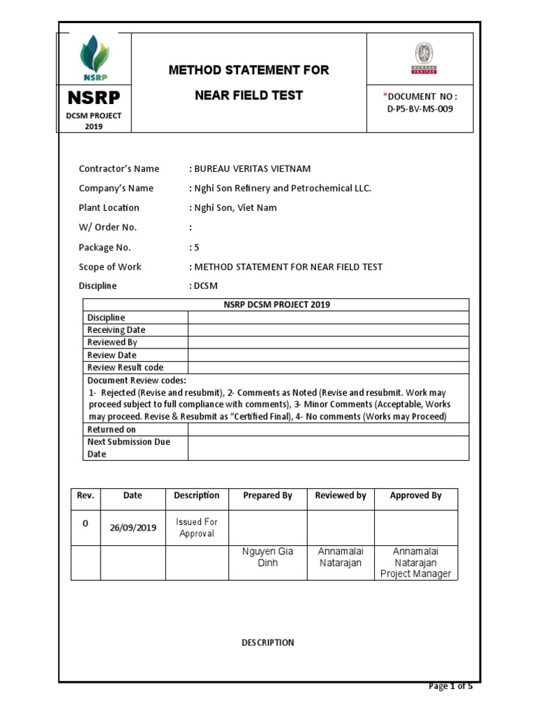 Method Statement For Near Field Test: DCSM Project 2019 | PDF | Glove ...