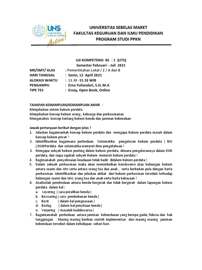 Soal Uts Perdata 2021 Fik | PDF