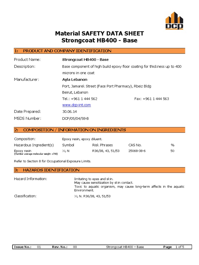 MSDS Strongcoat HB400 - Base | PDF | Personal Protective Equipment ...