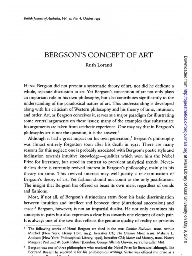 Bergson's Concept of Art | PDF | Henri Bergson | Nous