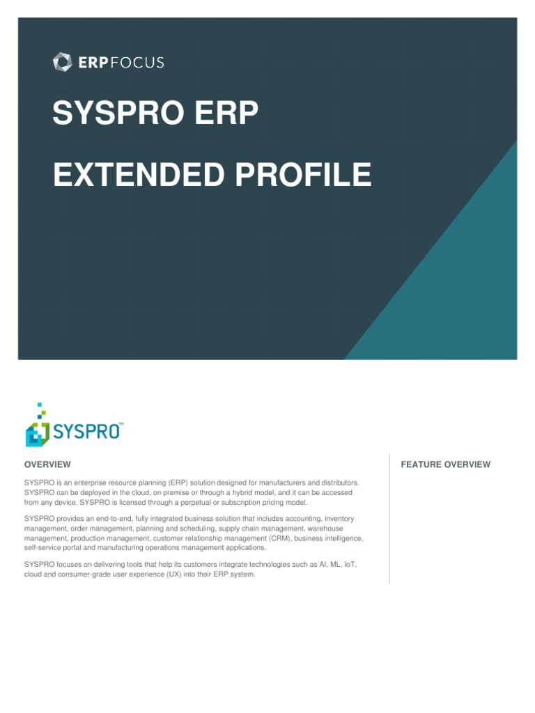 Syspro Erp Extended Profile | PDF | Enterprise Resource Planning | Cloud Computing