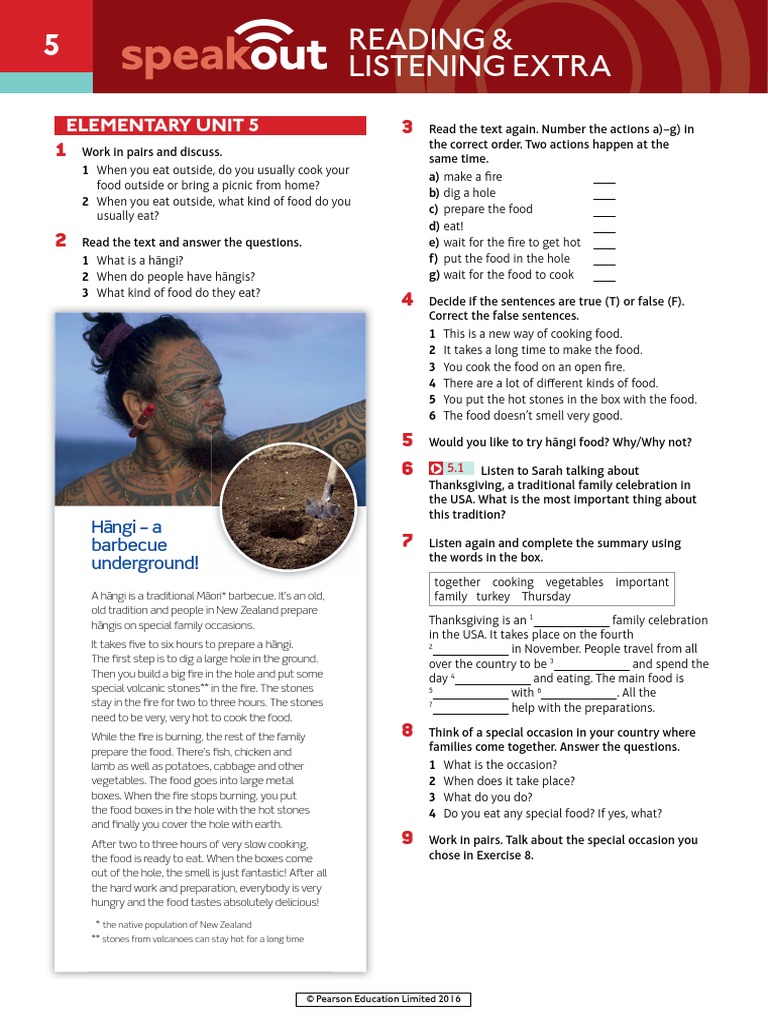 Reading & Listening Extra: Elementary Unit 5 | PDF | Foods | Food And Drink