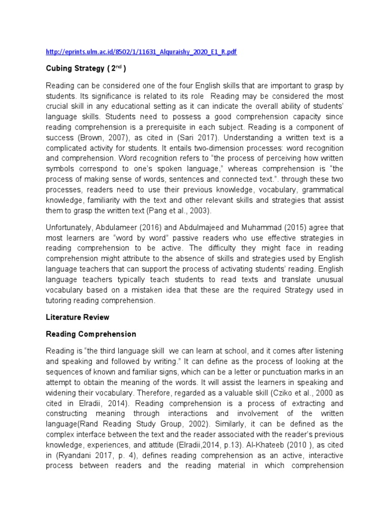 Cubing Strategy (2) | PDF | Reading Comprehension | Vocabulary