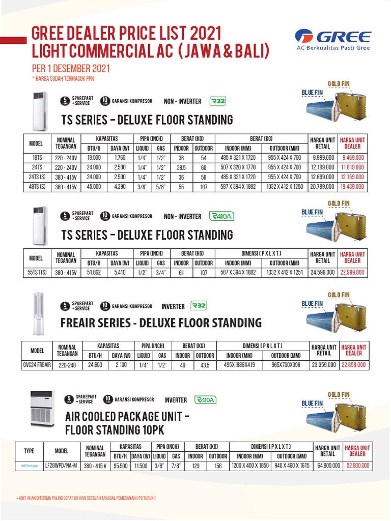 gree DEALER price list 2021 highlights key AC models and prices | PDF