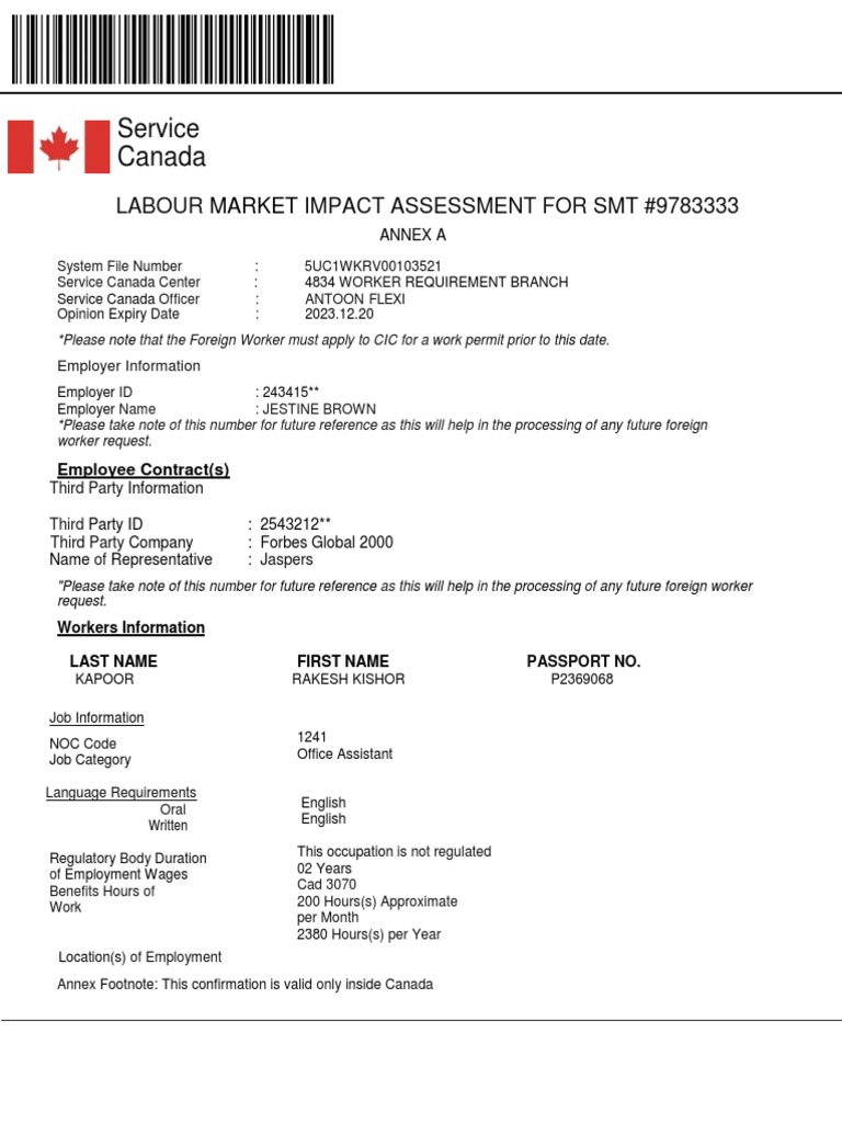 Rakesh Kishor Kapoor Lmia | PDF | Employment | Foreign Worker