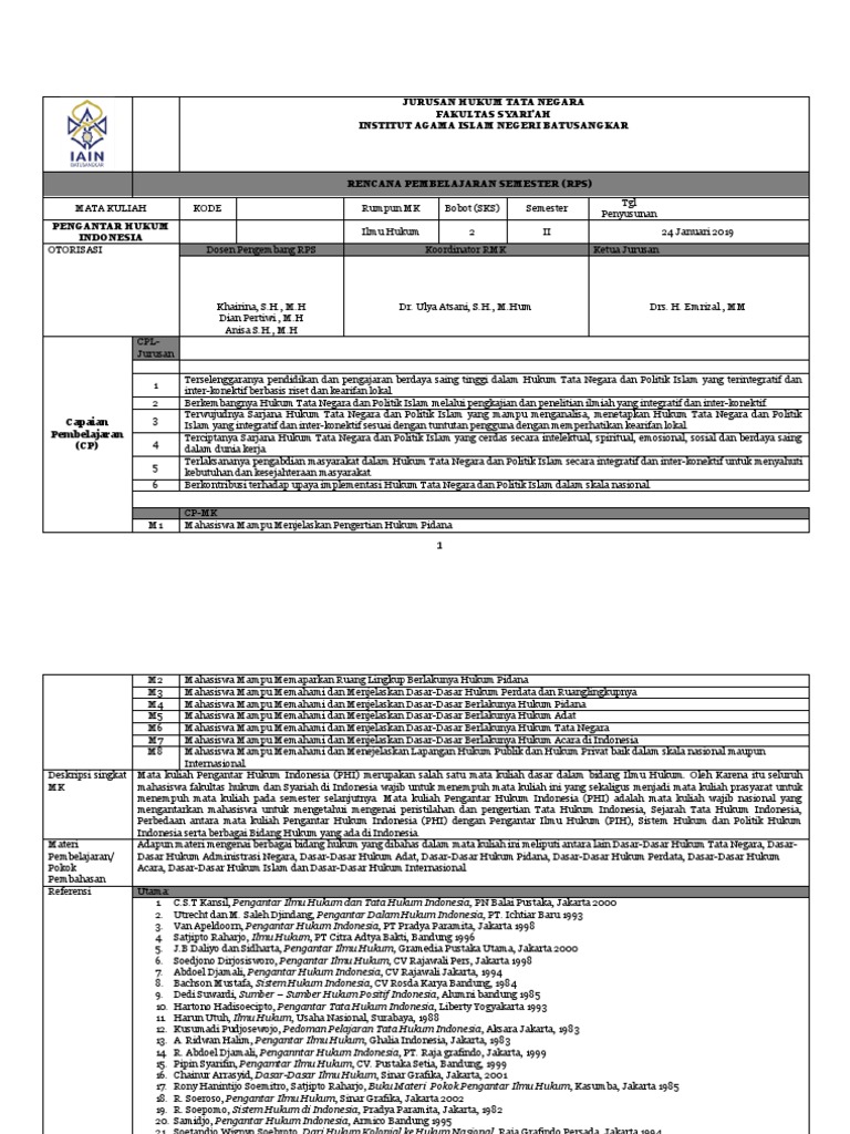 RPS Pengantar Hukum Indonesia+ | PDF