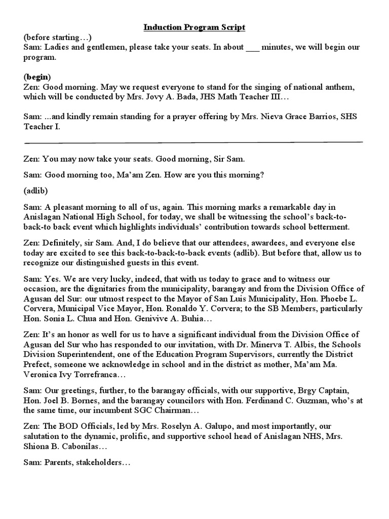 Induction Program Script | PDF