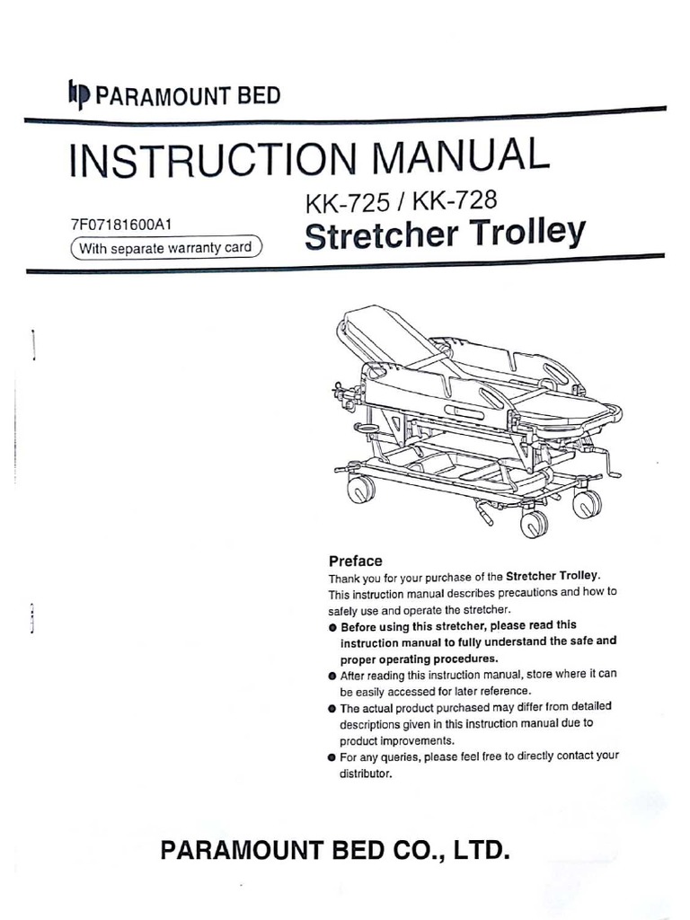 Paramount Bed KK-725,728 Stretcher Trolley - User Manual | PDF