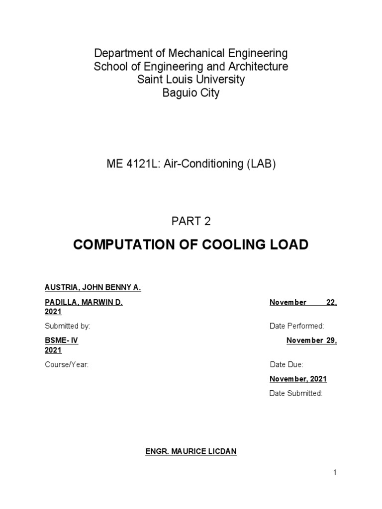 Computation of Cooling Load | PDF | Room | Bedroom