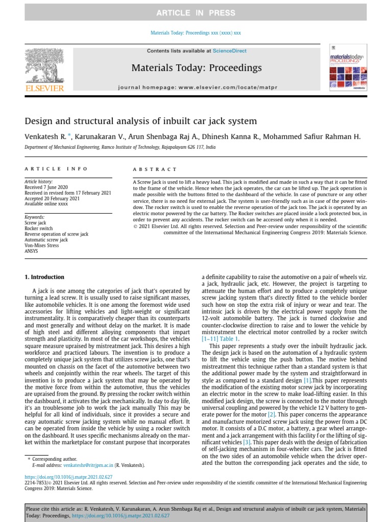Design and Structural Analysis of Inbuilt Car Jack System | PDF | Pump ...
