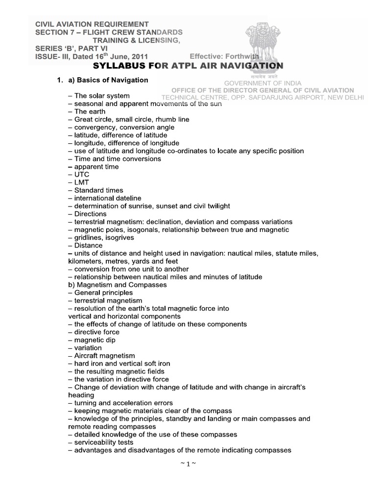 Atpl Air Navigation Syllabus Dgca India | PDF
