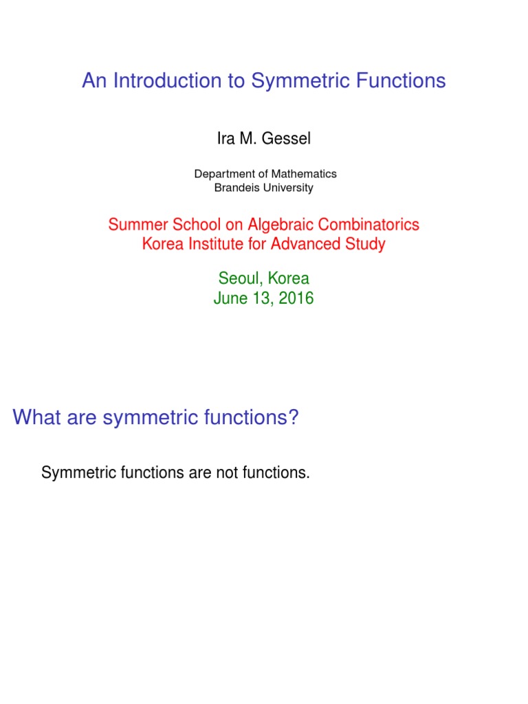 An Introduction To Symmetric Functions Ira M Gessel Descargar