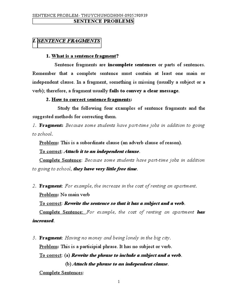 Sentence Problems | PDF | Verb | Language Mechanics