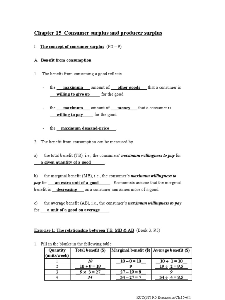 Chapter 15 Consumer Surplus and Producer Surplus | PDF | Economic ...