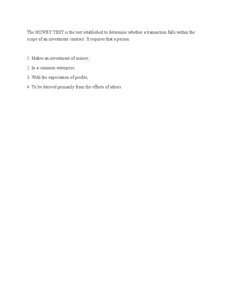 Understanding the Howey Test for Investments | PDF