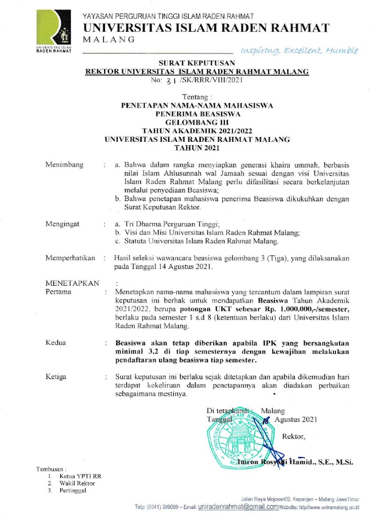 SK 31 Penerima Beasiswa Maba 2021 Gel 3 - 20210818 - 0001 | PDF