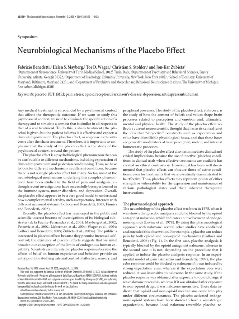 Neurobiological Mechanism of The Placebo Effect | PDF | Placebo | Pain