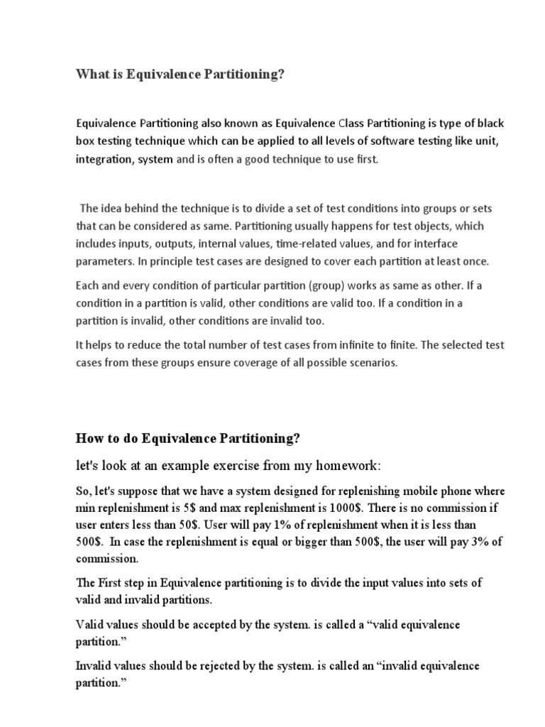 What Is Equivalence Partitioning? | PDF | Software Testing | Software ... What Is Equivalence Partitioning? | PDF | Software Testing | Software ...