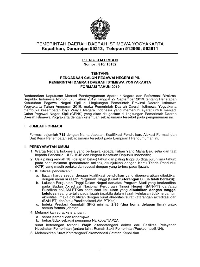 Formasi Cpns Pemprov Diy | PDF