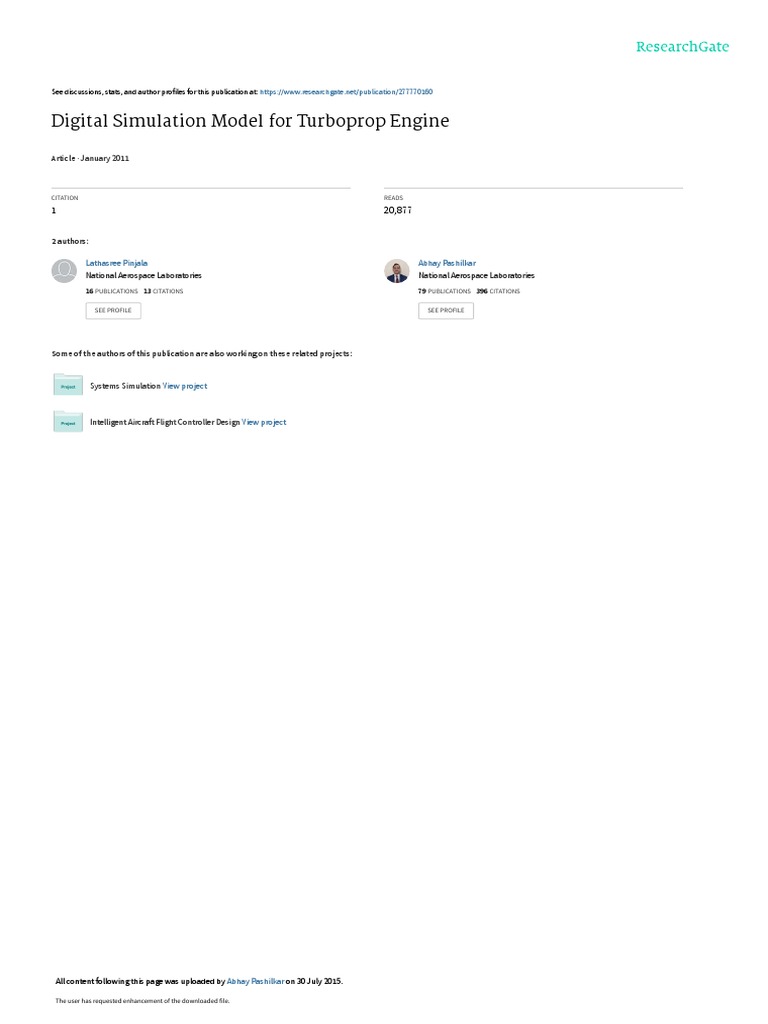 Digital Simulation Model For Turboprop Engine: January 2011 | PDF ...