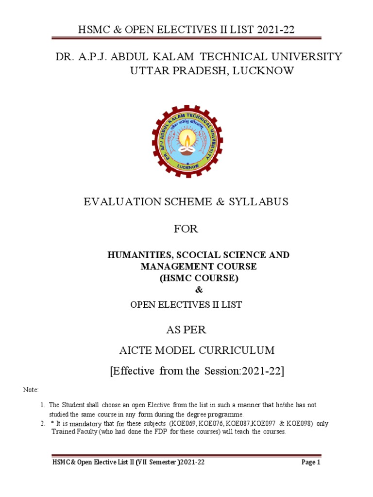 HSMC & OPEN ELECTIVES II LIST 2021-22 | PDF | Gender Studies | Feminism