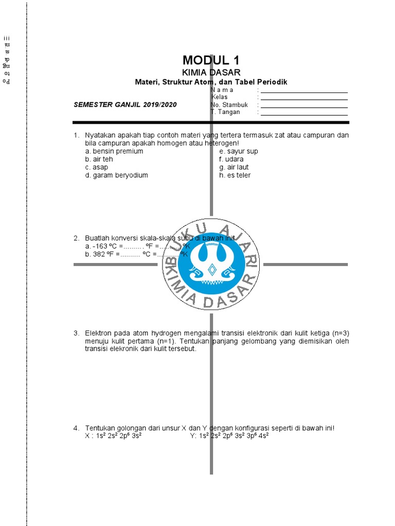 Modul Kimia Dasar | PDF | Metode & Bahan Ajar | Teknologi & Rekayasa