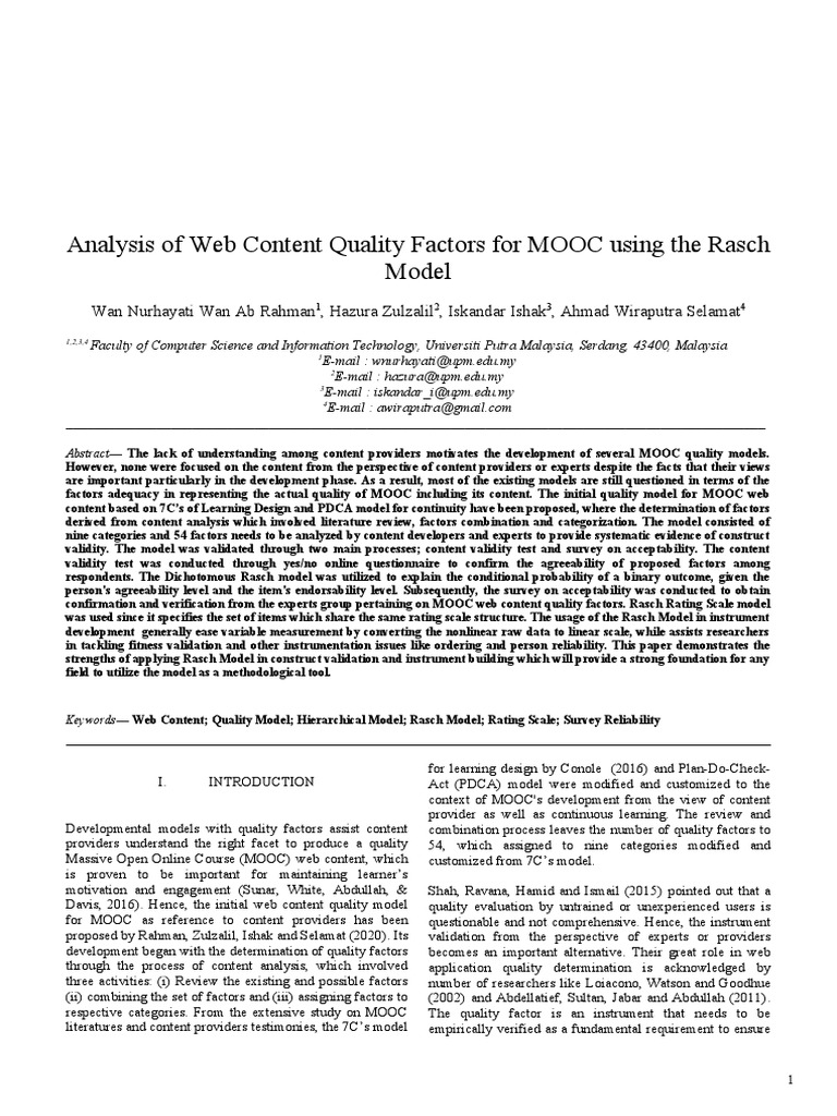 Analysis of Factor Using Rasch Model FINAL - VER | PDF | Survey Methodology | Validity (Statistics)