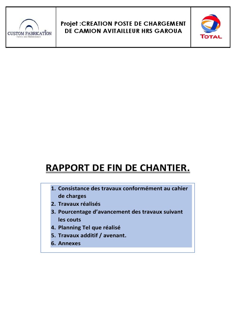RAPPORT FIN DE CHANTIER Rev01 | Descargar gratis PDF | Soupape | Gaz