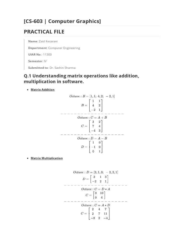 (CS-603 - Computer Graphics) Practical File | PDF | Length | Computing