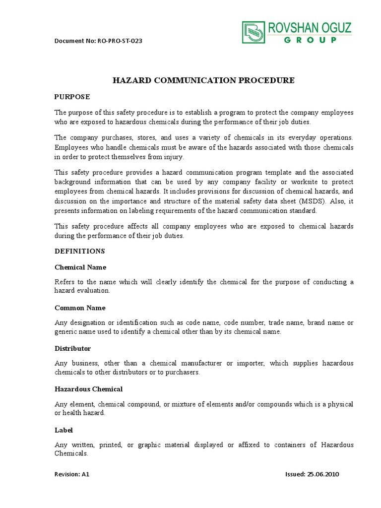Hazard Communication Procedure | PDF | Dangerous Goods | Physical Sciences