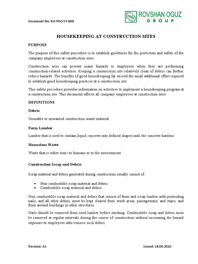 Housekeeping Guidelines for Construction Sites | PDF | Waste ...